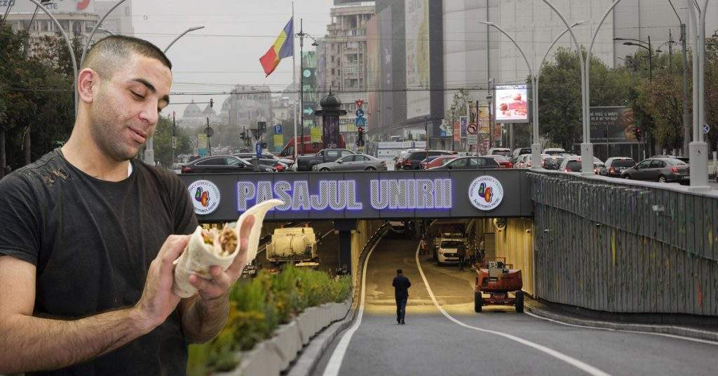 Un pieton care ținea în mână o șaorma de la Socului a rămas blocat în ...